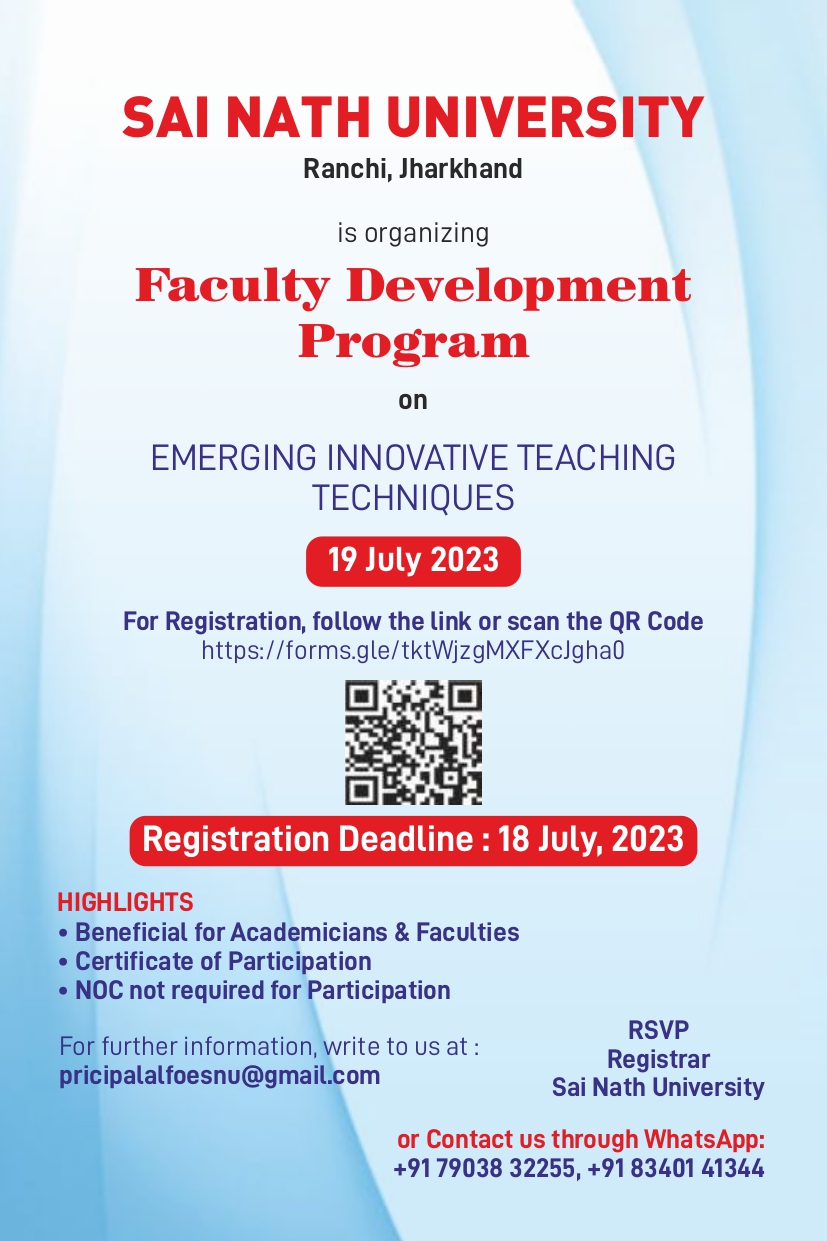 Faculty Development Program on "EMERGING INNOVATIVE TEACHING TECHNIQUES" - Welcome to Sai Nath ...